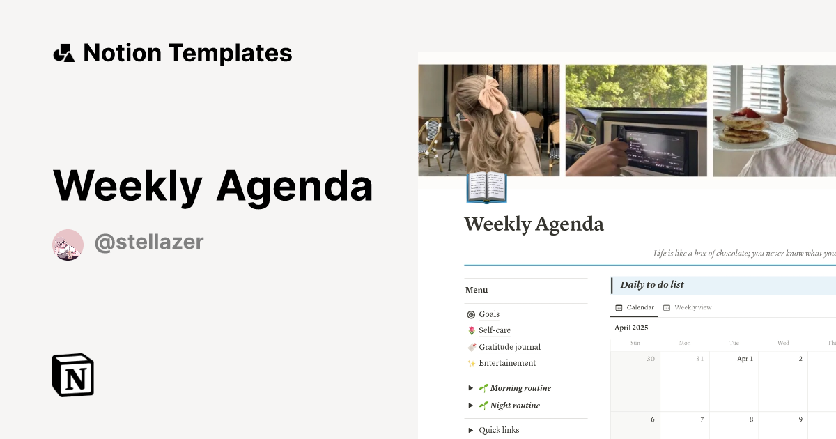 Weekly Agenda Template by Stella | Notion Marketplace