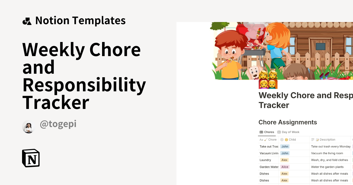 Weekly Chore and Responsibility Tracker Template | Notion Marketplace