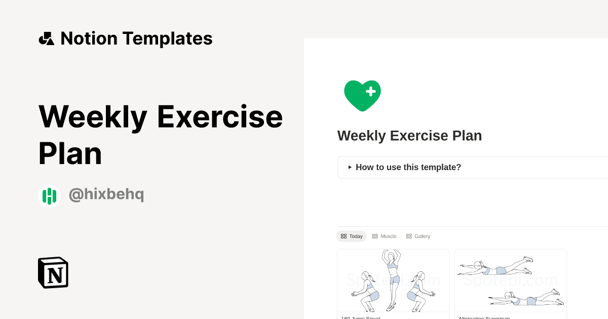 Weekly Exercise Plan Template by Hixbe | Notion Marketplace