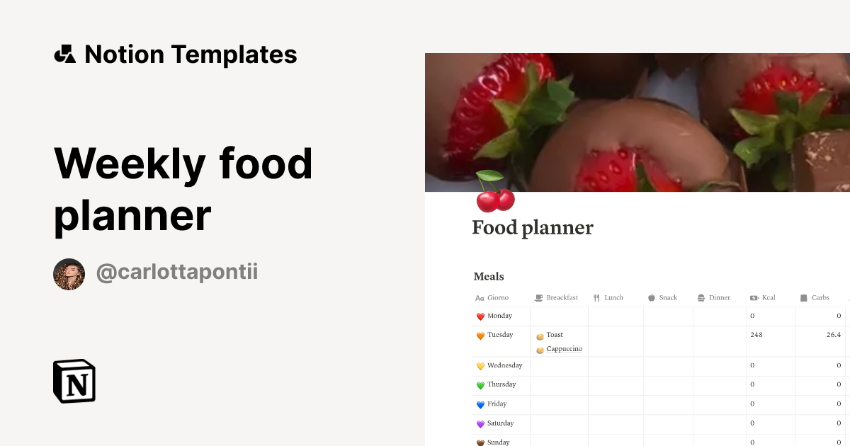 Weekly food planner Template by Carlotta Ponti | Notion Marketplace