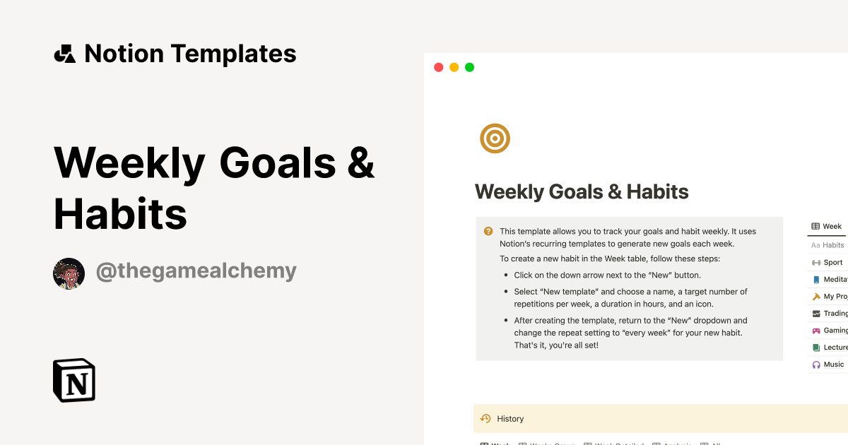 Weekly Goals & Habits Template | Notion Marketplace