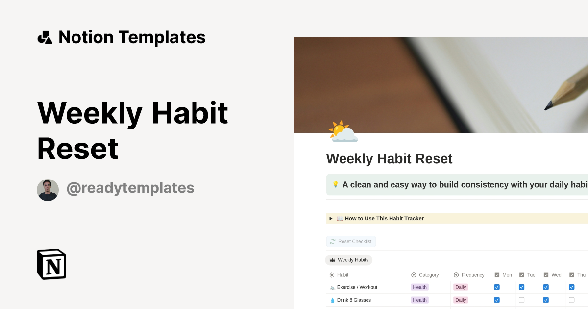 Weekly Habit Reset Template by Ready Templates | Notion Marketplace