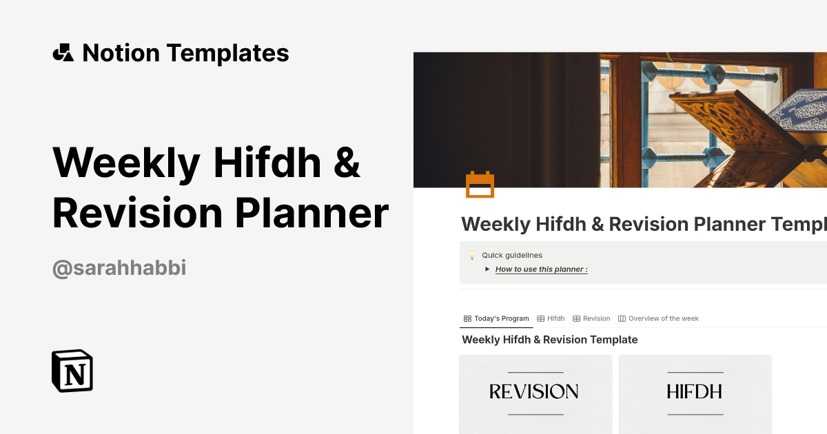 Weekly Hifdh & Revision Planner Template by Sarah Habbi | Notion ...