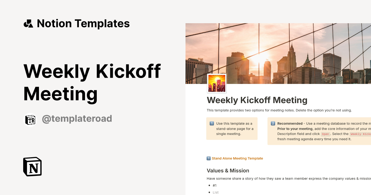 Weekly Kickoff Meeting Template by Template Road | Notion Marketplace