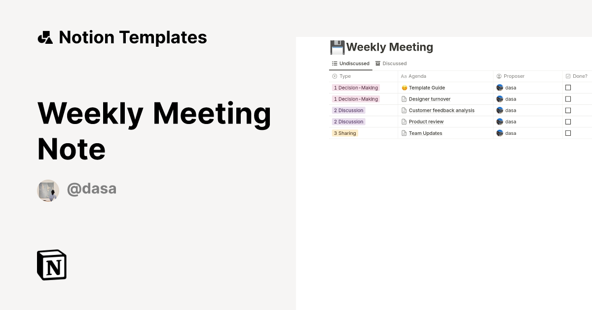 Weekly Meeting Note Template by Dasa | Notion Marketplace