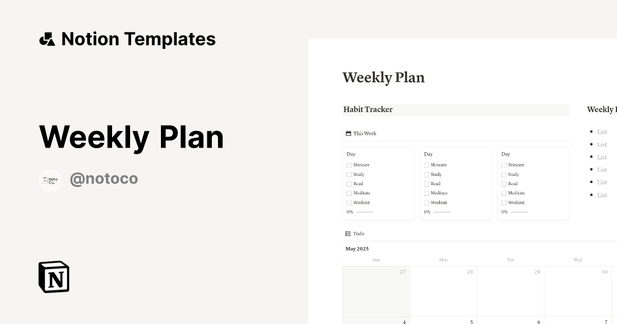 Weekly Plan Template | Notion Marketplace