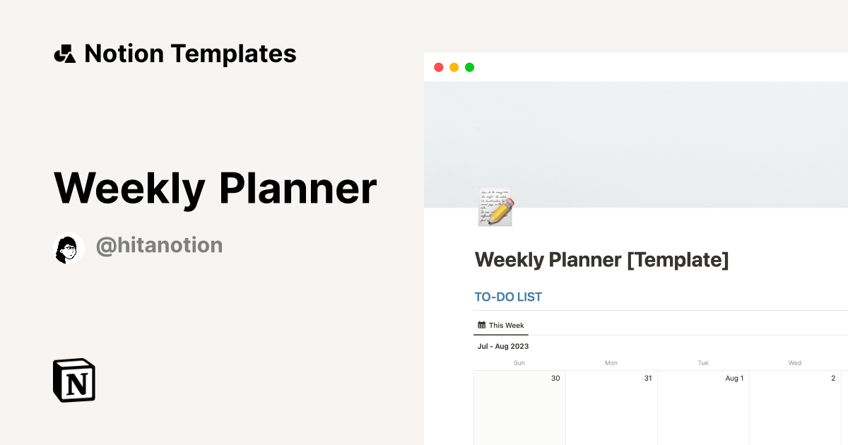 Weekly Planner Template | Notion Marketplace