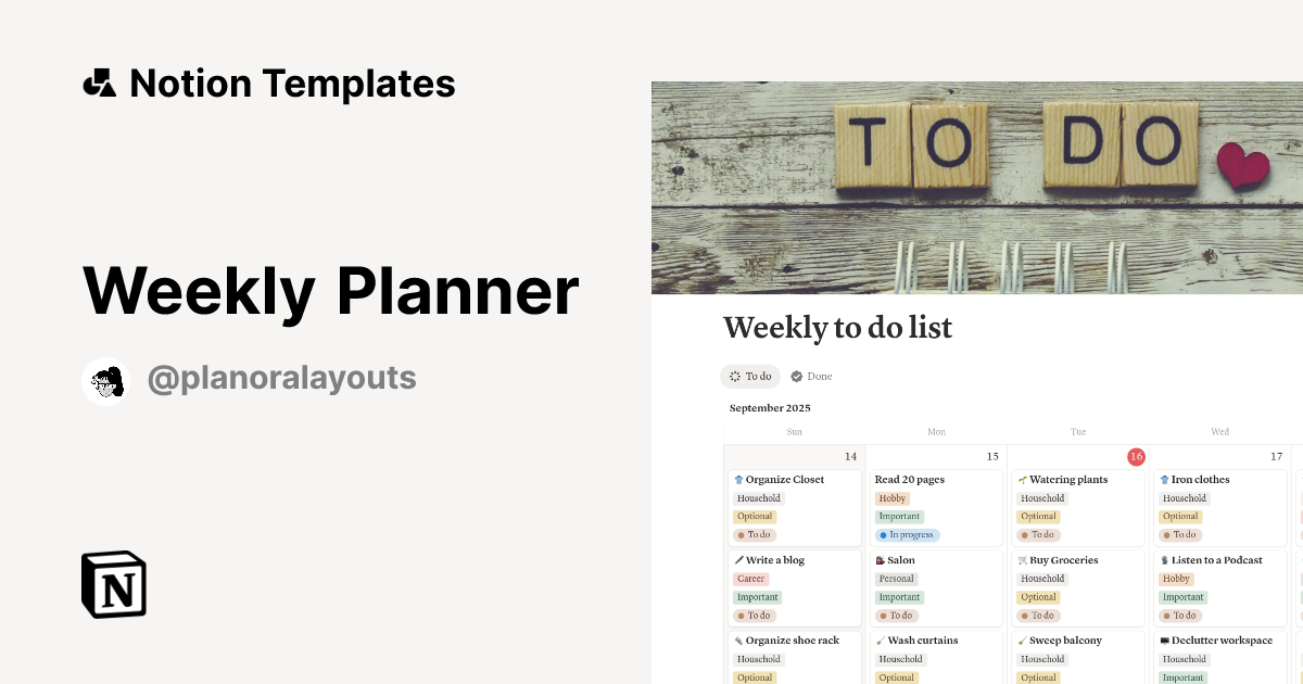 Weekly Planner Template | Notion Marketplace
