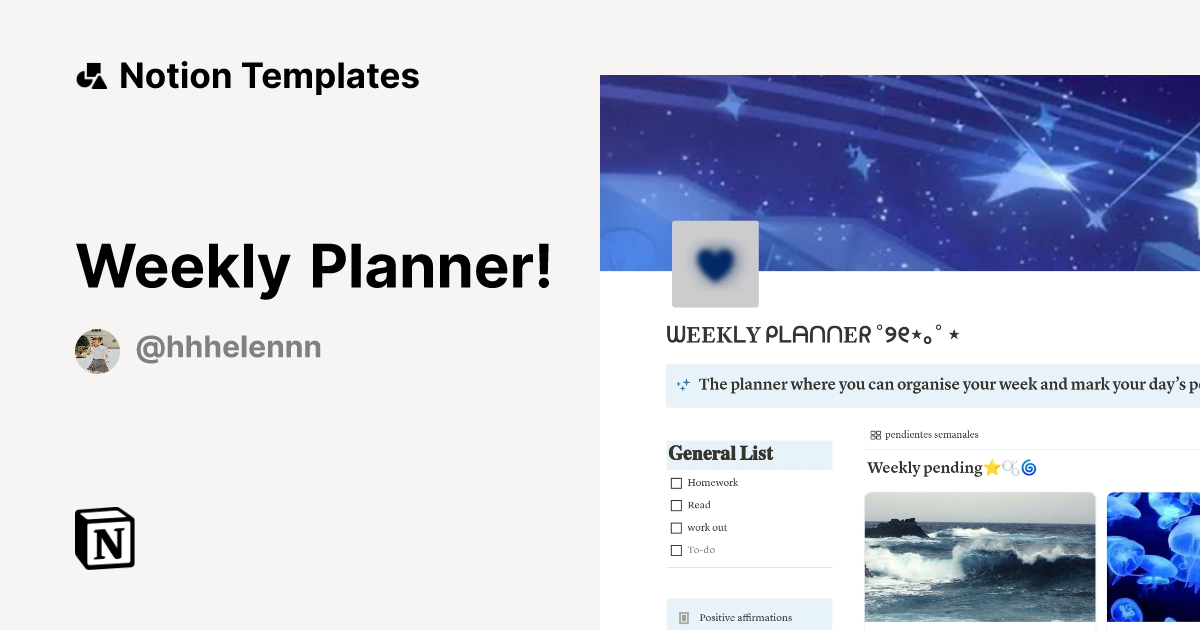 Weekly Planner! Template by Helen | Notion Marketplace