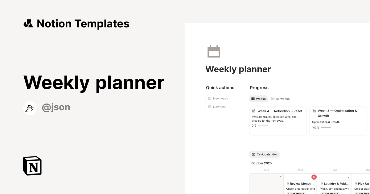 Weekly planner Template by json | Notion Marketplace