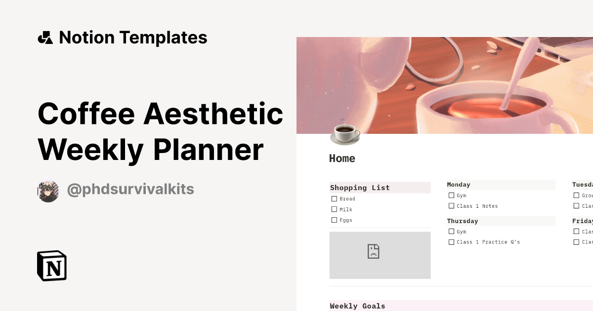Coffee Aesthetic Weekly Planner Template by PhD Survival Kits | Notion ...