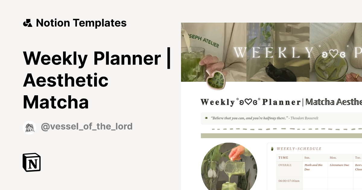 Weekly Planner | Aesthetic Matcha Template | Notion Marketplace