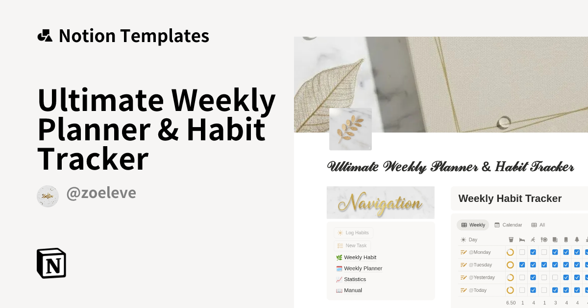 Ultimate Weekly Planner & Habit Tracker Template | Notion Marketplace