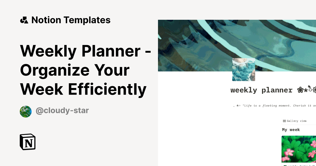 Weekly Planner - Organize Your Week Efficiently Template by Cloudy star ₊˚⊹♡ | Notion Marketplace