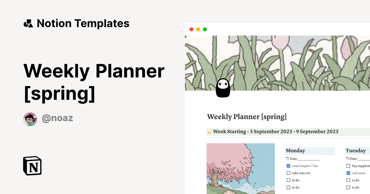 Weekly Planner [spring] Template by Noaz | Notion Marketplace