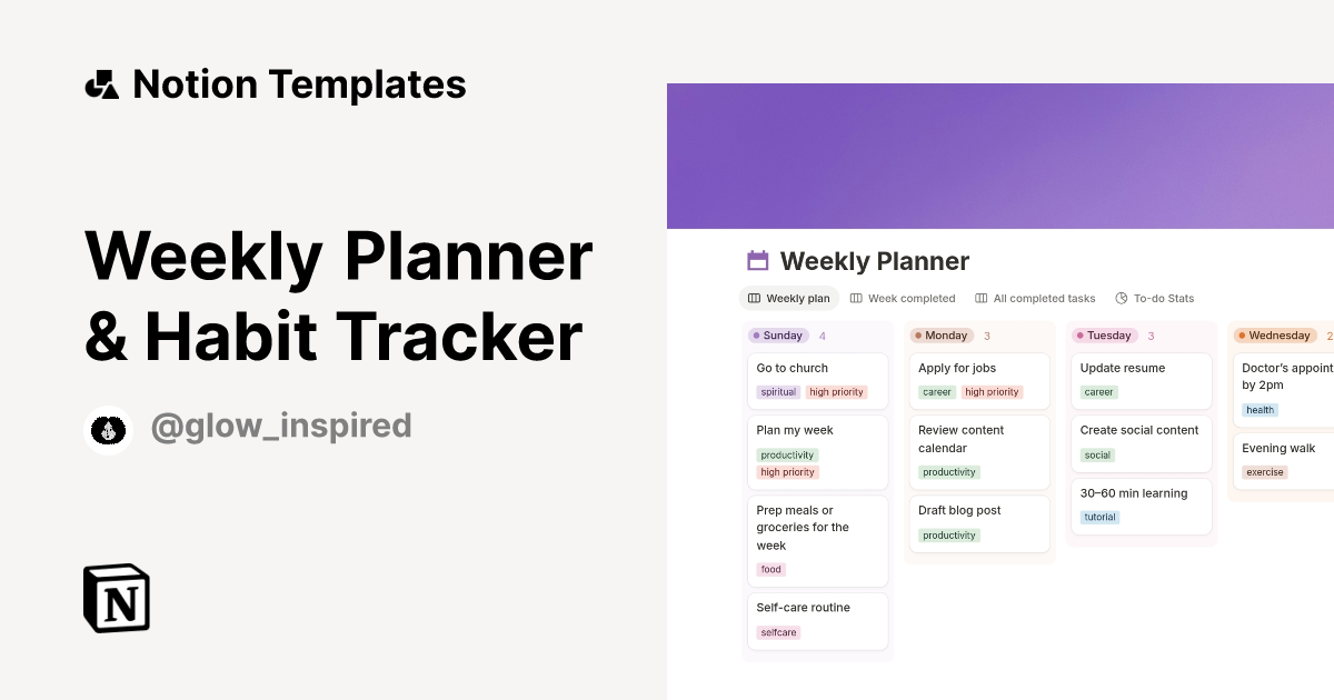 Weekly Planner & Habit Tracker Template | Notion Marketplace