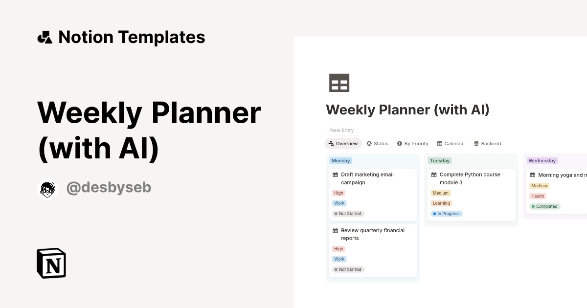 Weekly Planner (with AI) Template by desbyseb | Notion Marketplace
