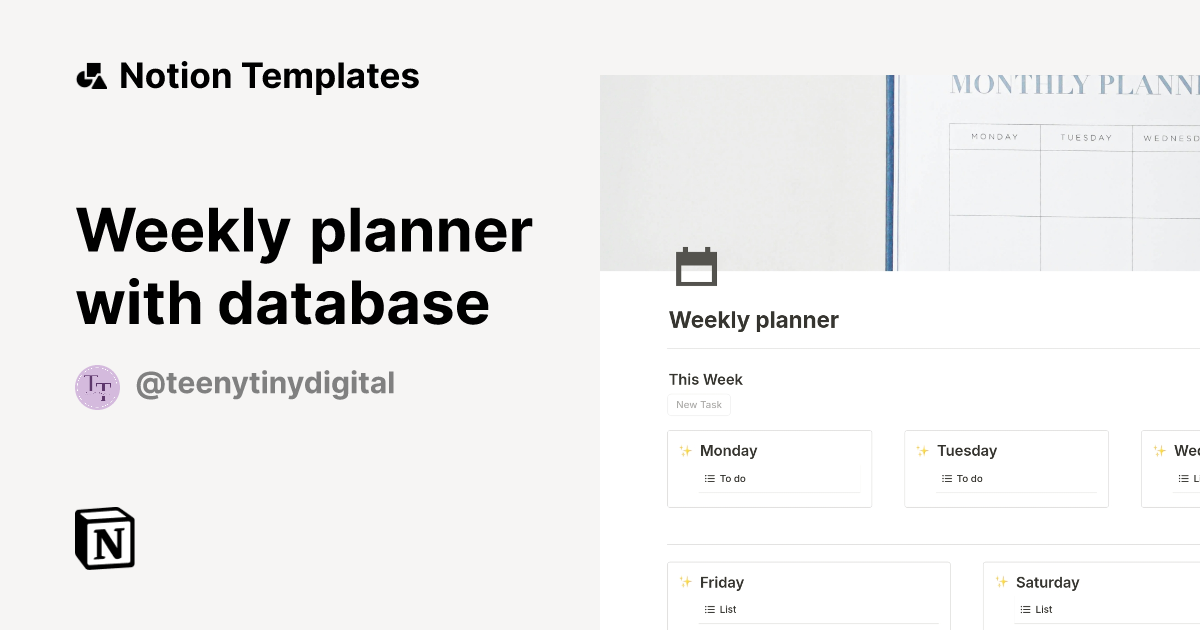 Weekly planner with database Template | Notion Marketplace
