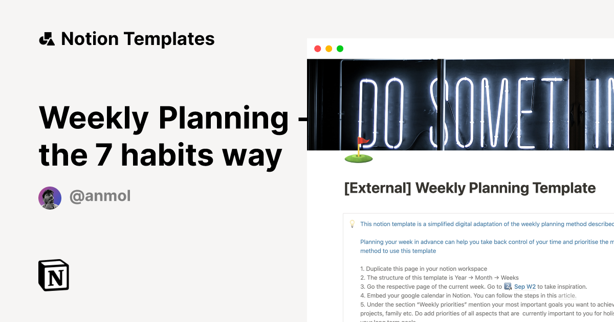 Weekly Planning - the 7 habits way Template by Anmol Agarwal | Notion ...