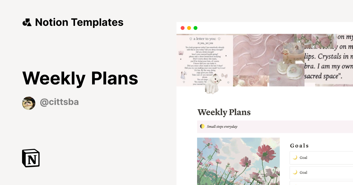 Weekly Plans Template by xiaoismyhome | Notion Marketplace