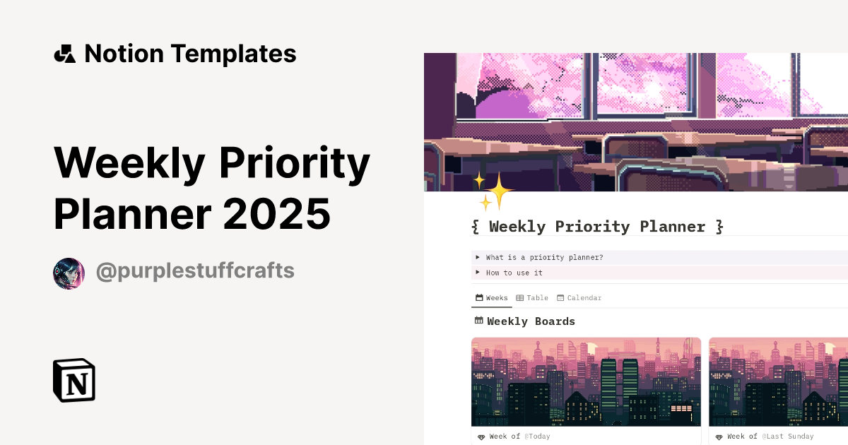 Weekly Priority Planner 2025 Template | Notion Marketplace