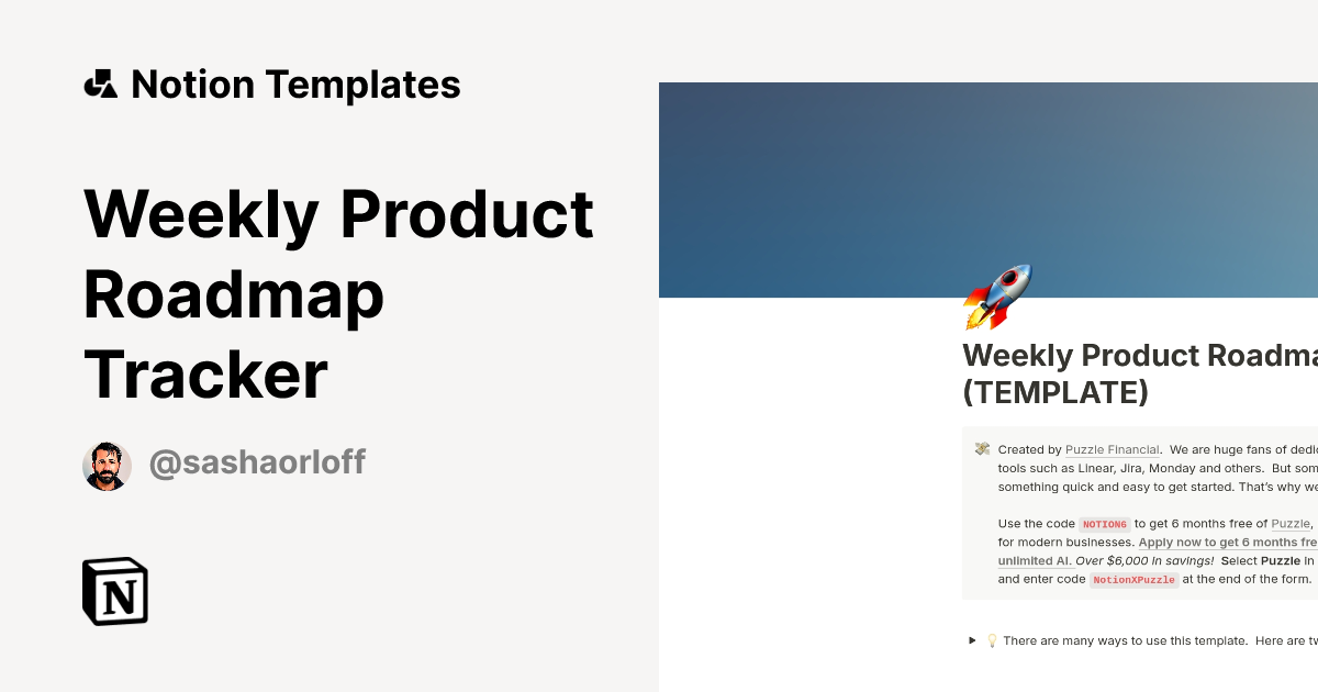 Weekly Product Roadmap Tracker Template | Notion Marketplace