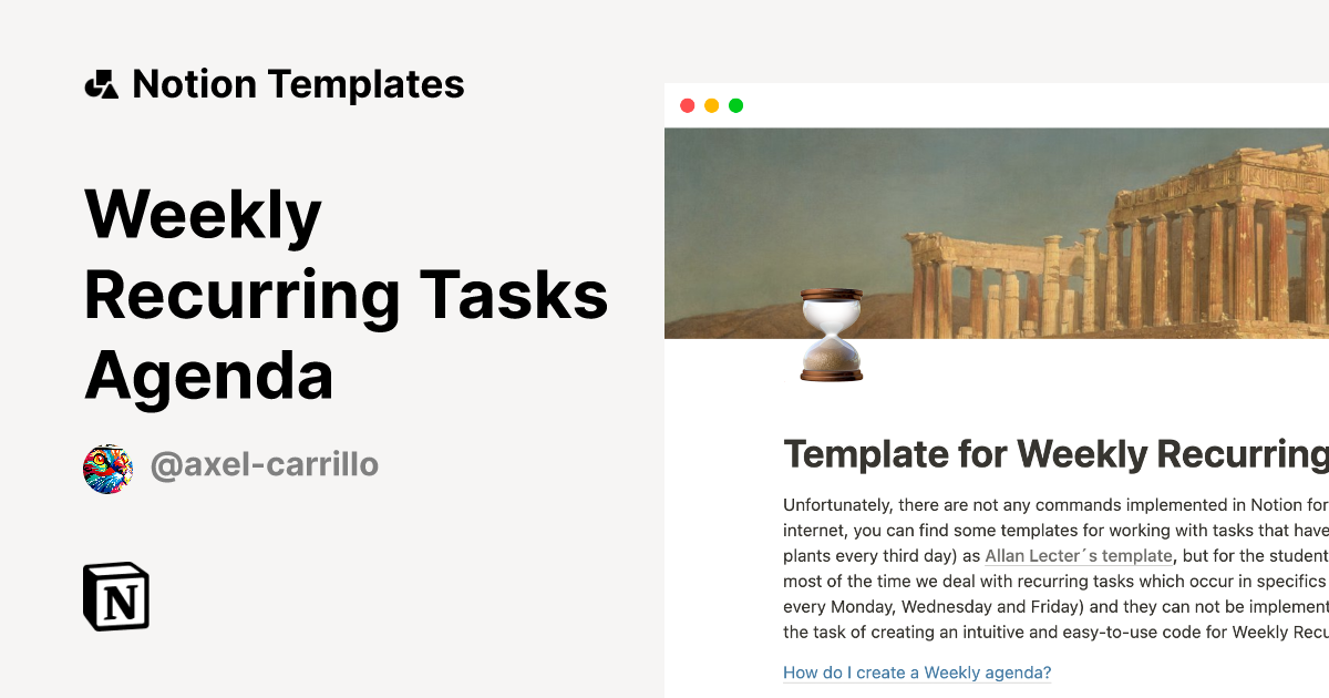 Weekly Recurring Tasks Agenda Template | Notion Marketplace