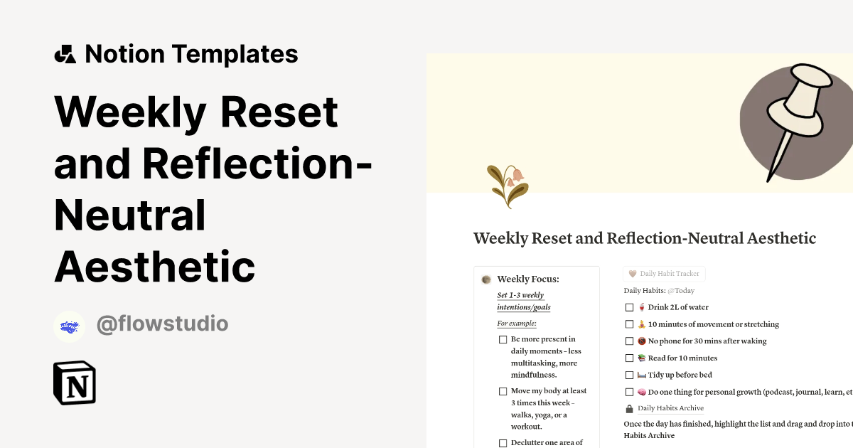 Weekly Reset and Reflection-Neutral Aesthetic Template | Notion Marketplace