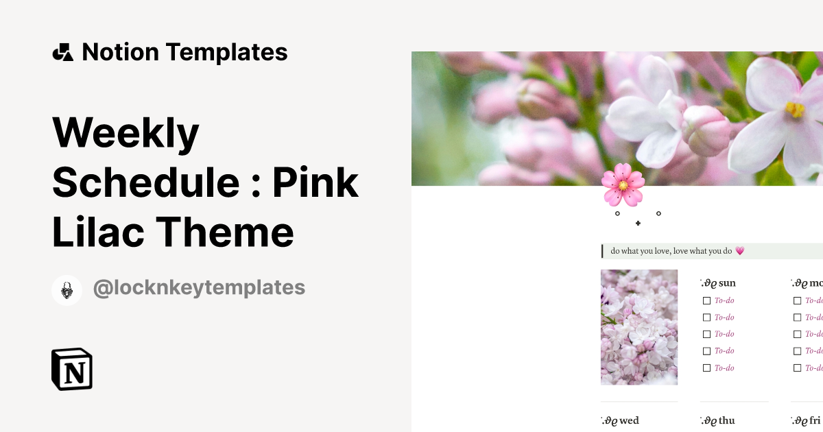 Weekly Schedule : Pink Lilac Theme Template by Lock + Key | Notion ...