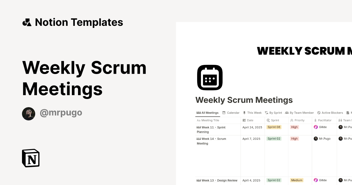 Weekly Scrum Meetings Template | Notion Marketplace