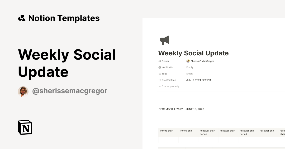 Weekly Social Update Template by Sherisse' MacGregor | Notion Marketplace