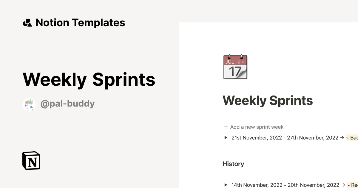 Weekly Sprints Template by Pal Buddy | Notion Marketplace