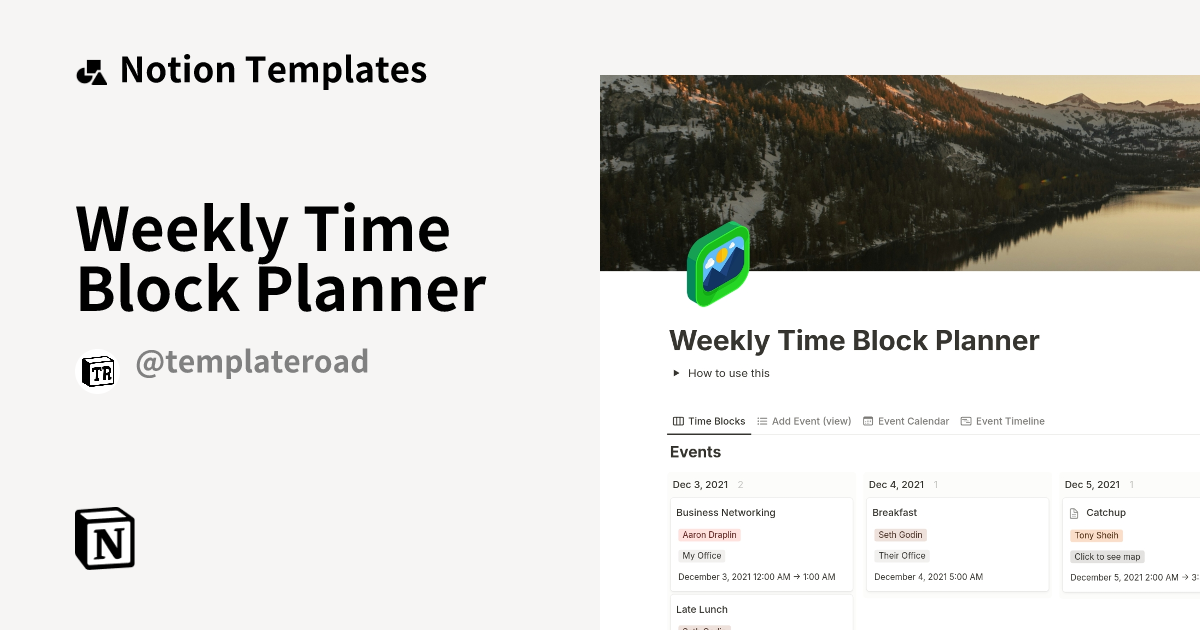 Weekly Time Block Planner Template by Template Road | Notion Marketplace