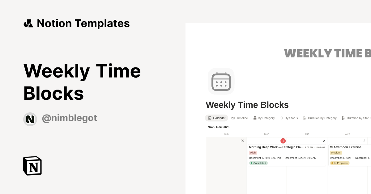 Weekly Time Blocks Template | Notion Marketplace