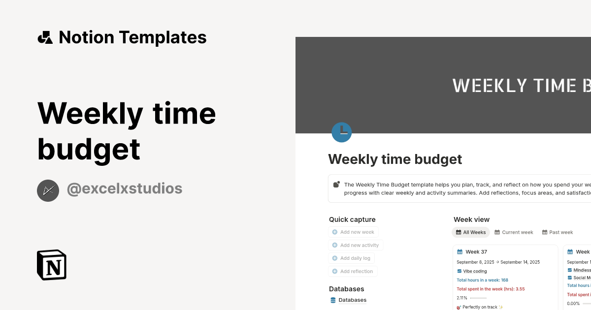 Weekly time budget Template by Excel Studios | Notion Marketplace
