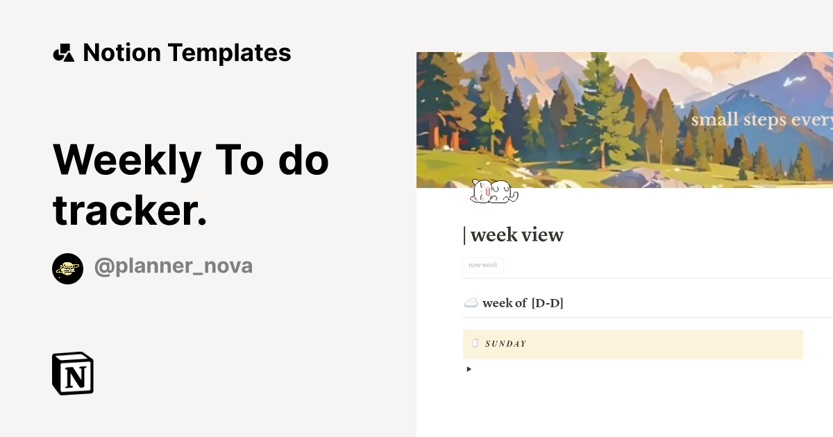 Weekly To do tracker. Template by Planner Nova | Notion Marketplace