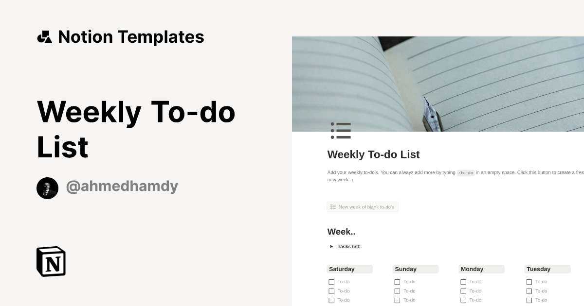 Weekly To-do List Template by Ahmed Hamdy | Notion Marketplace