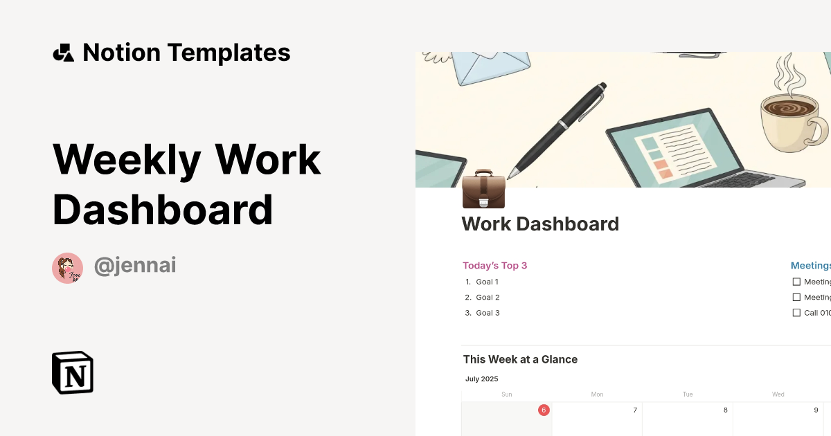 Weekly Work Dashboard Template | Notion Marketplace
