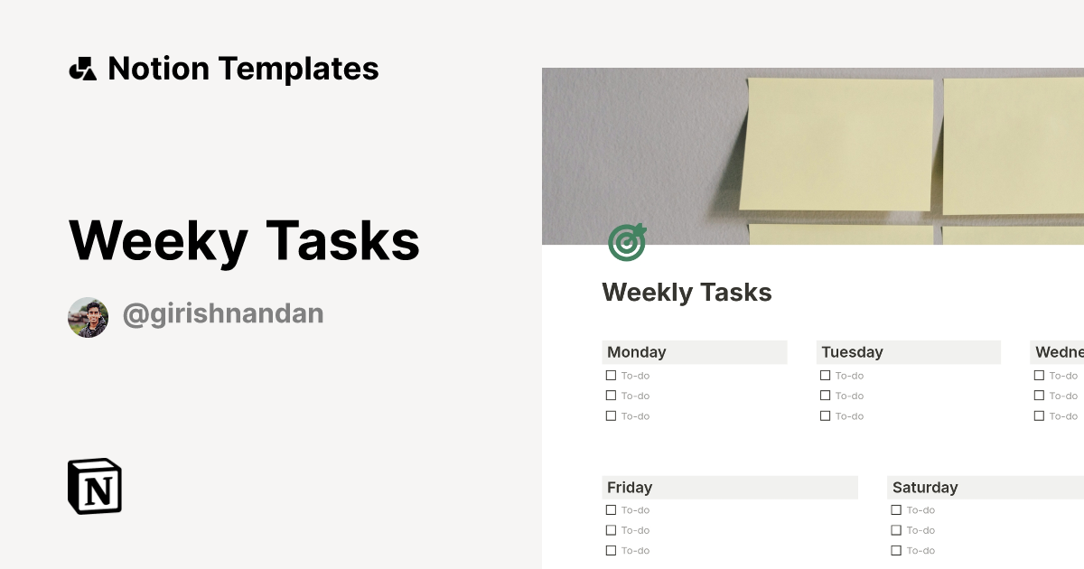 Weeky Tasks Template | Notion Marketplace
