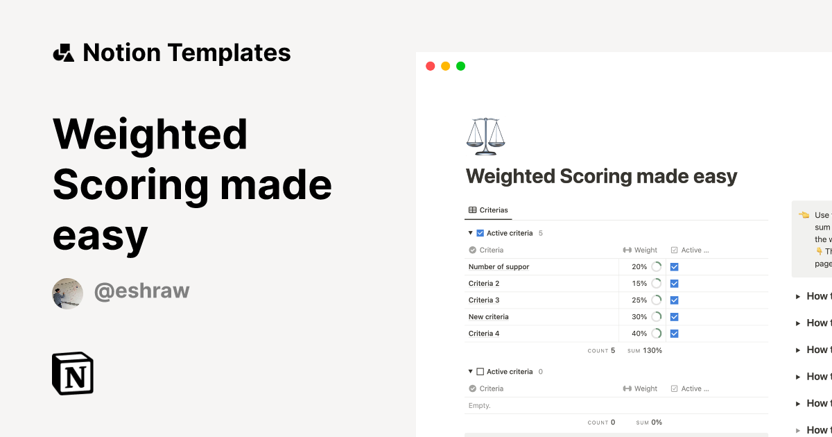 Weighted Scoring made easy Template | Notion Marketplace