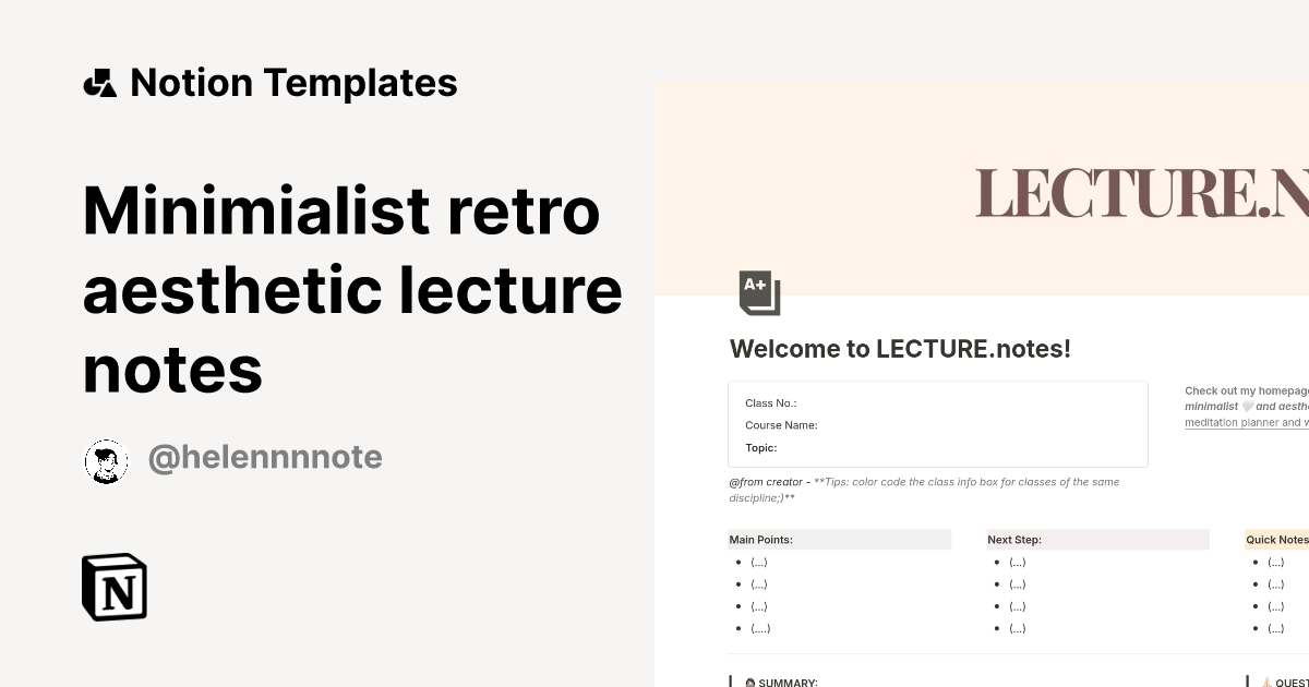 Minimialist retro aesthetic lecture notes Template by helen ...