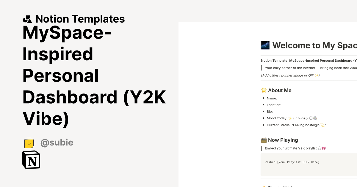 MySpace-Inspired Personal Dashboard (Y2K Vibe) Template by subie ...