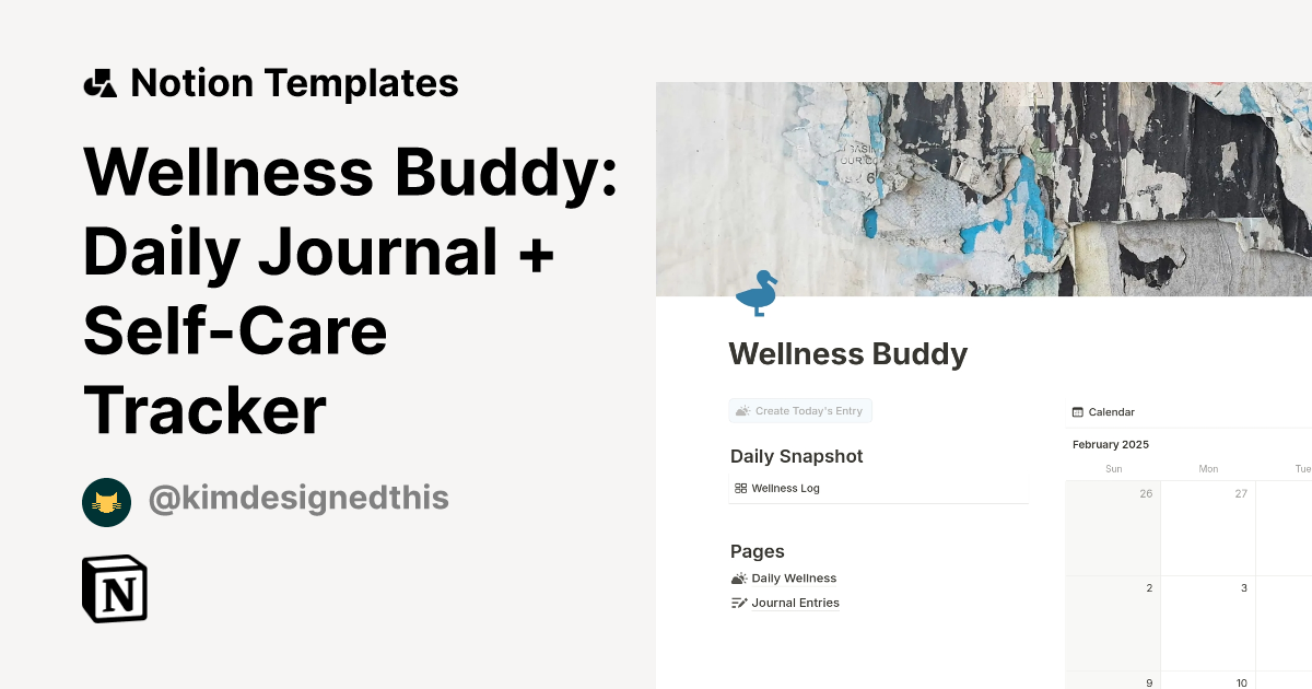 Wellness Buddy: Daily Journal + Self-Care Tracker Template | Notion Marketplace
