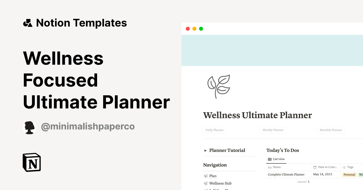 Wellness Focused Ultimate Planner Template | Notion Marketplace