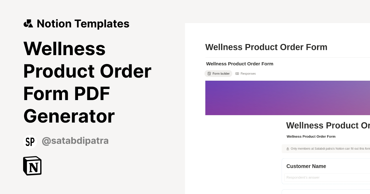 Wellness Product Order Form PDF Generator Template | Notion Marketplace