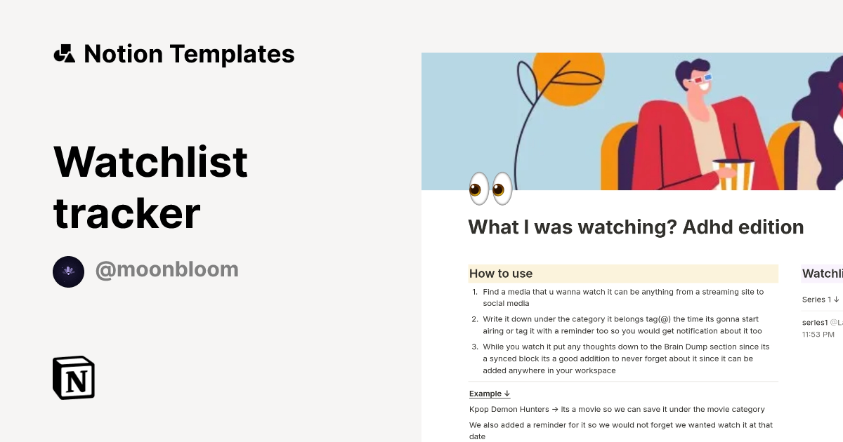 Watchlist tracker Template by RainbowCatTeck | Notion Marketplace