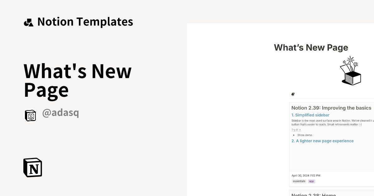 What's New Page Template by adasq | Notion Marketplace
