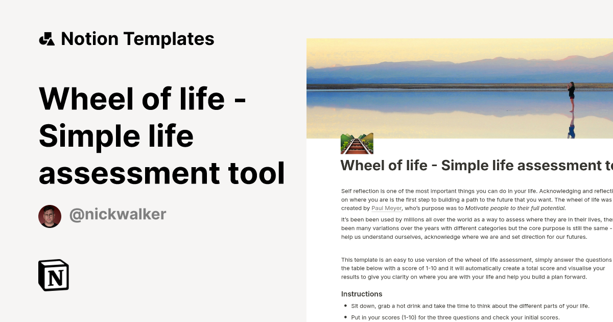 Wheel of life - Simple life assessment tool Template | Notion Marketplace