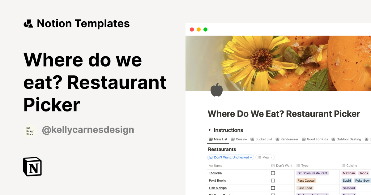Where do we eat? Restaurant Picker Template | Notion Marketplace