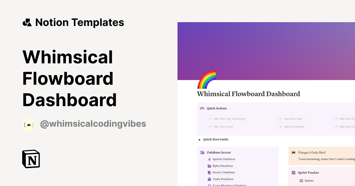 Whimsical Flowboard Dashboard Template | Notion Marketplace